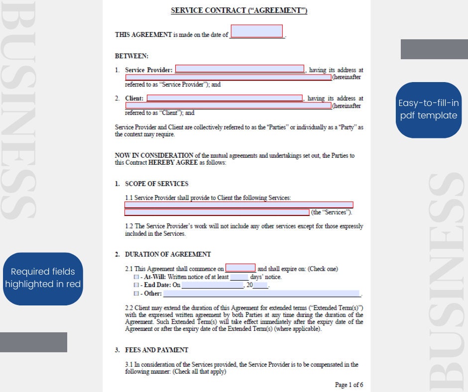 Service Contract Templates - Service Contract Form - Service Contract ...