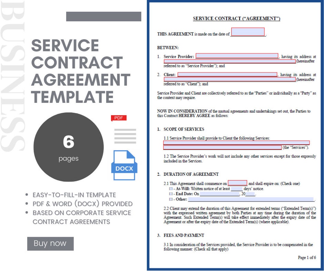 Service Contract Templates - Service Contract Form - Service Contract ...
