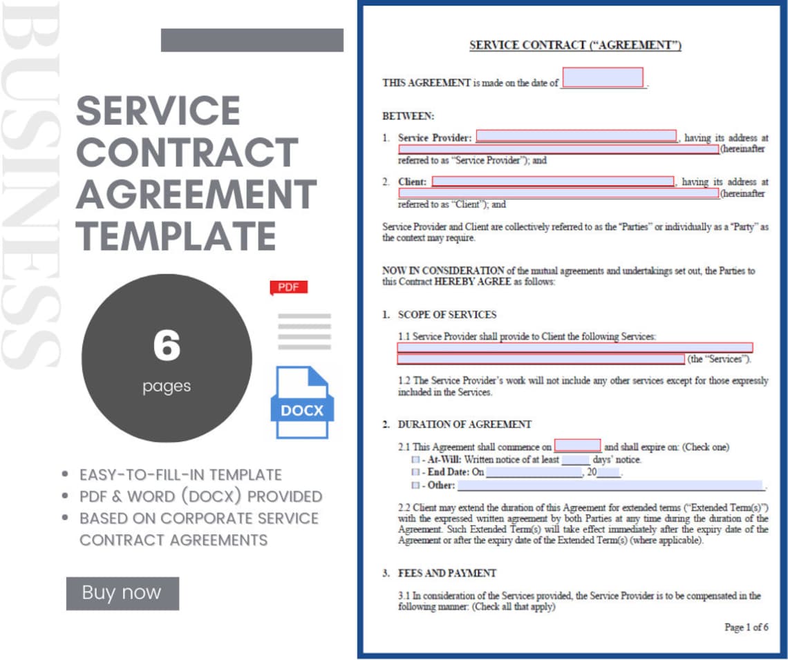 Service Contract Templates - Service Contract Form - Service Contract ...