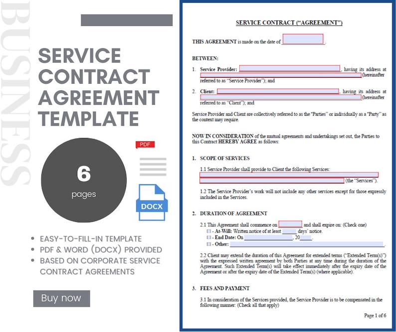 Service Contract Templates - Service Contract Form - Service Contract ...