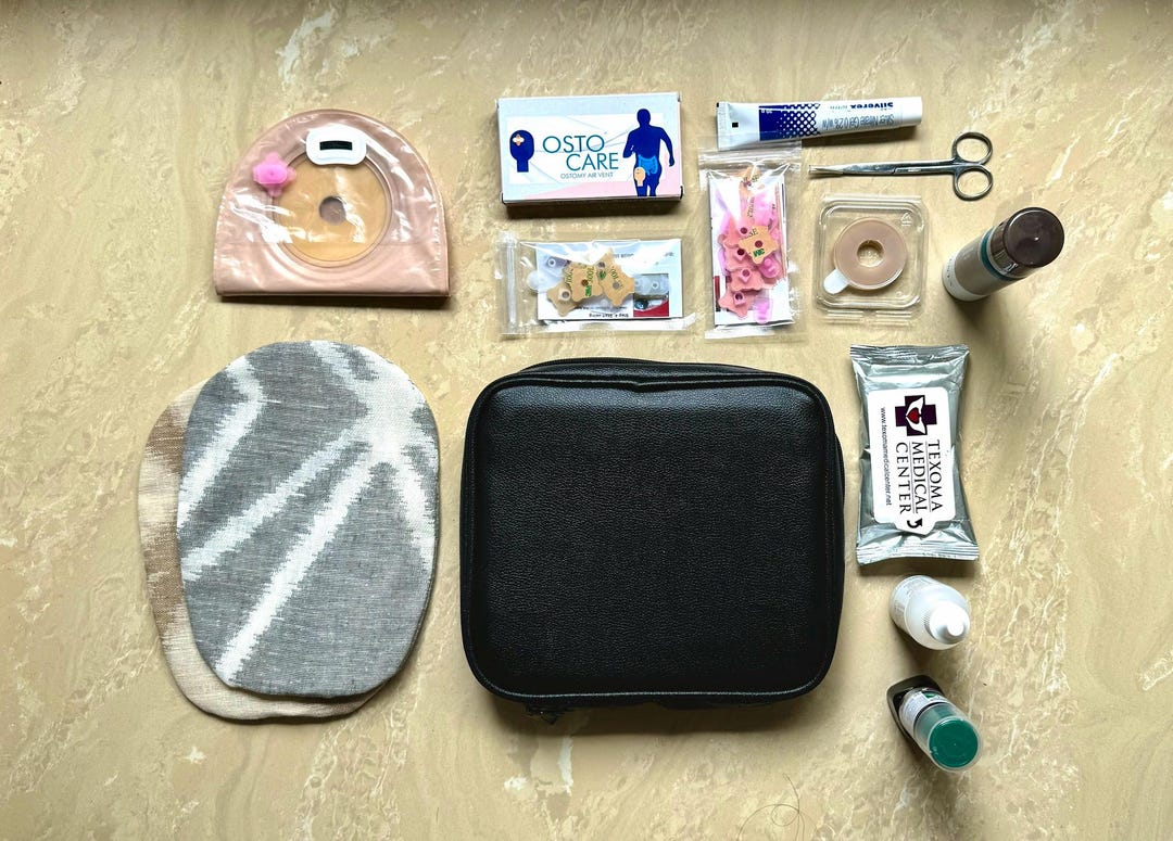 Black Vegan Leather Colostomy Bag Travel Case, Free 2 Stoma Covers ...