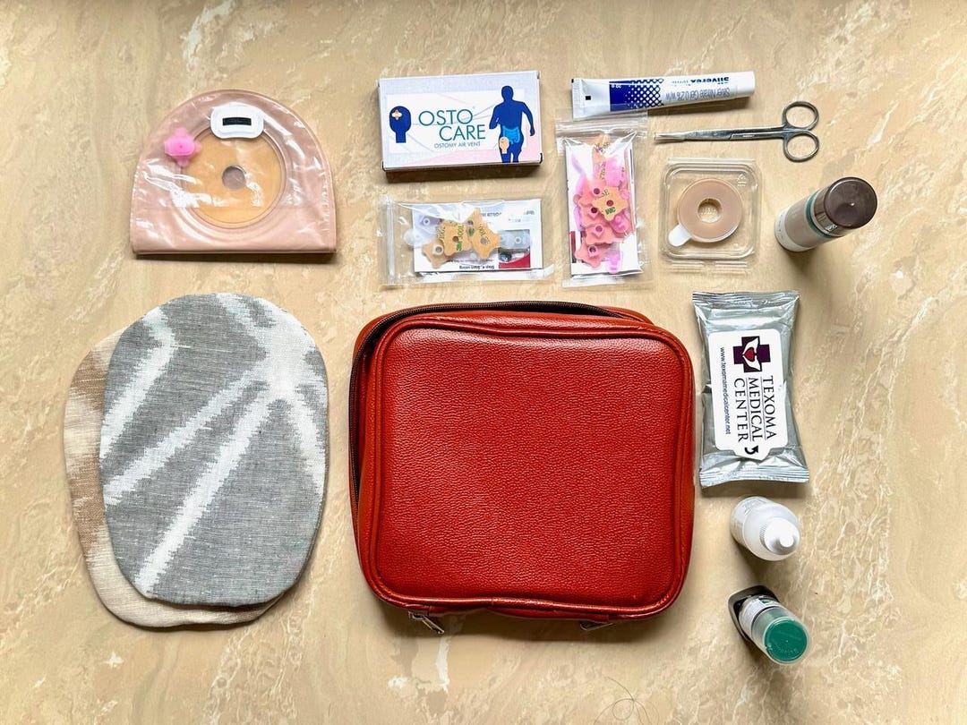 Tan Vegan Leather Colostomy Bag Travel Case: FREE 2 Stoma Covers ...