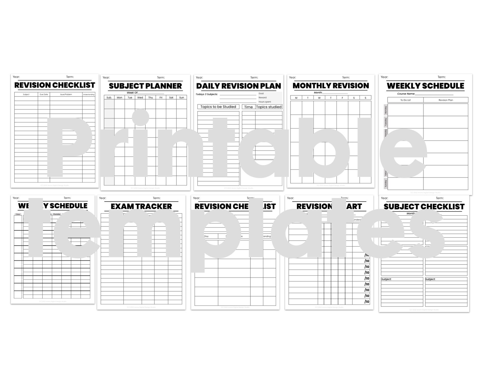 Student Exam Preparation Templates Revision Schedules Weekly Planner ...