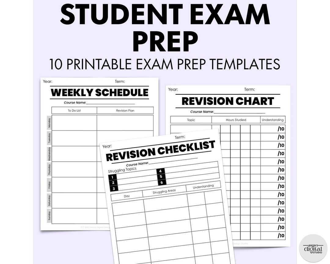 Student Exam Preparation Templates Revision Schedules Weekly Planner ...