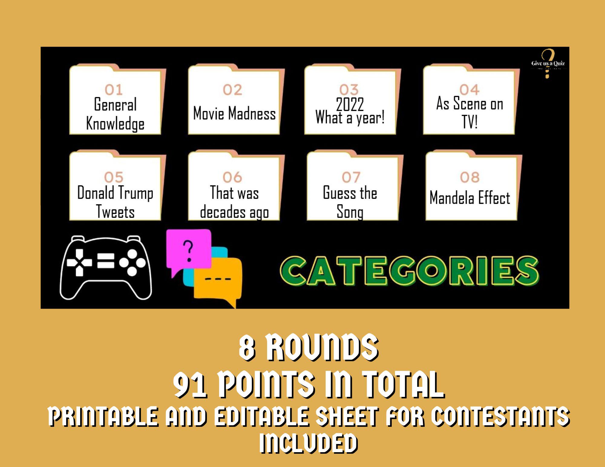 Pub Quiz 1 - Powerpoint Game and Printable Game - Both Included, You Choose! Hilarious and ...