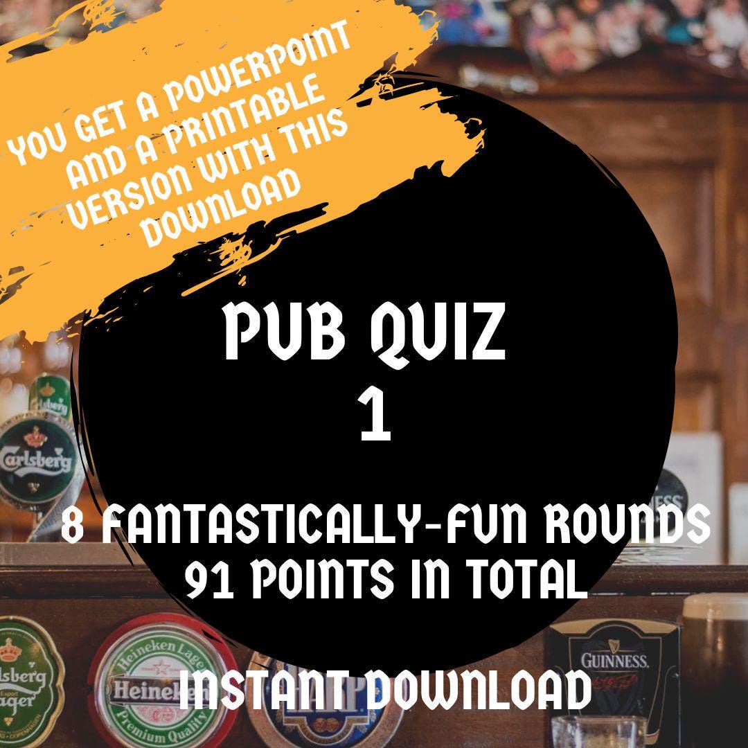 Pub Quiz 1 Powerpoint Game and Printable Game Both Included, You Choose ...