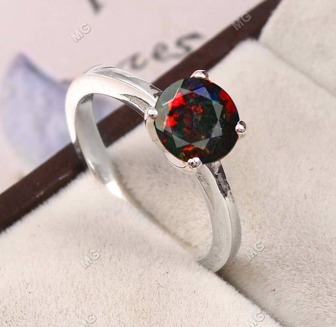 Beautiful Black Opal Ring, 925 Silver Handmade Bridal Wedding Black ...