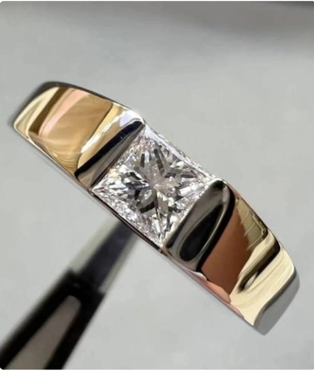 7mm Princess Cut Moissanite Wed Ding Band for Men,solitaire Sterling ...