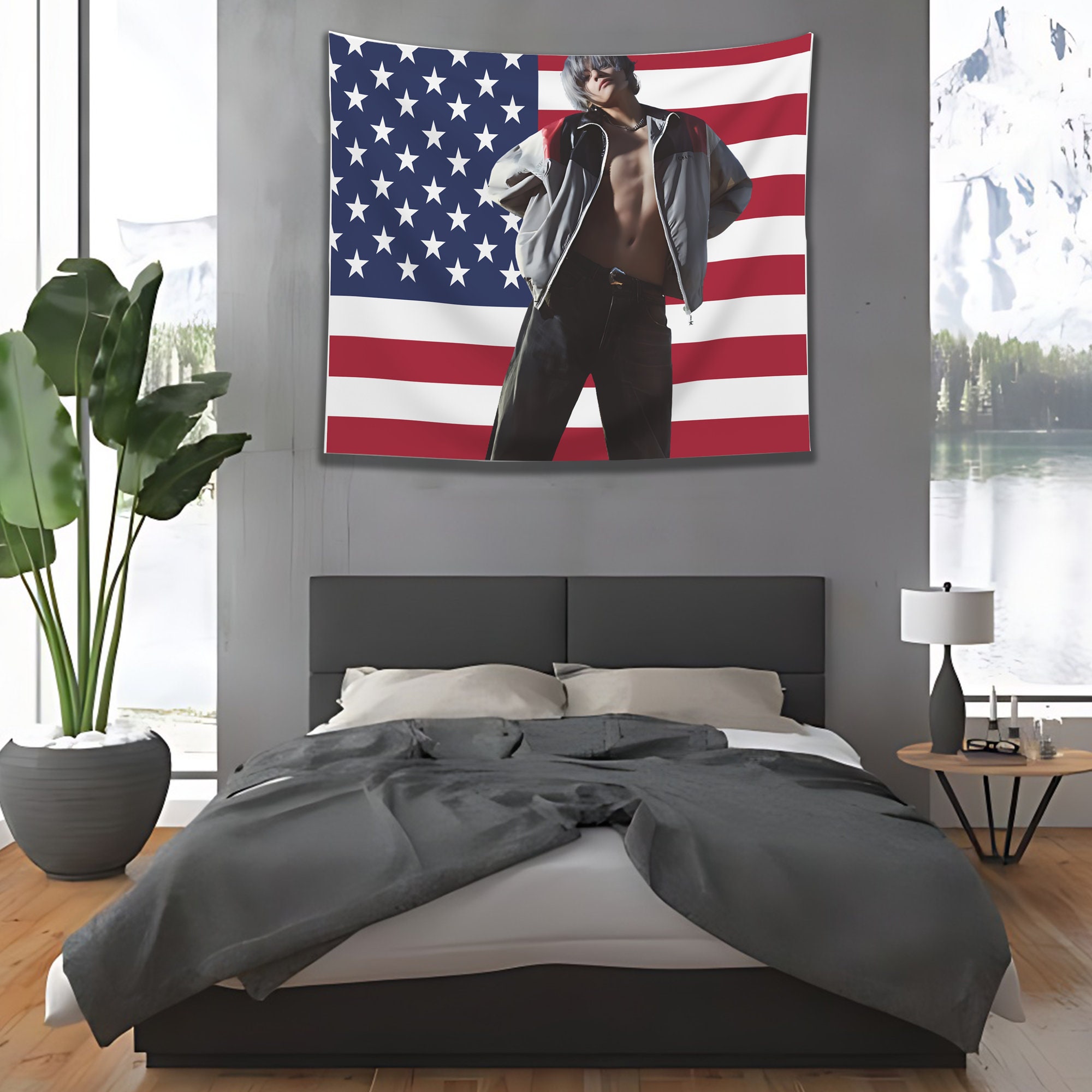 BTS V Magazine Photoshoot Flag Banner, Taehyung American Tapestry ...