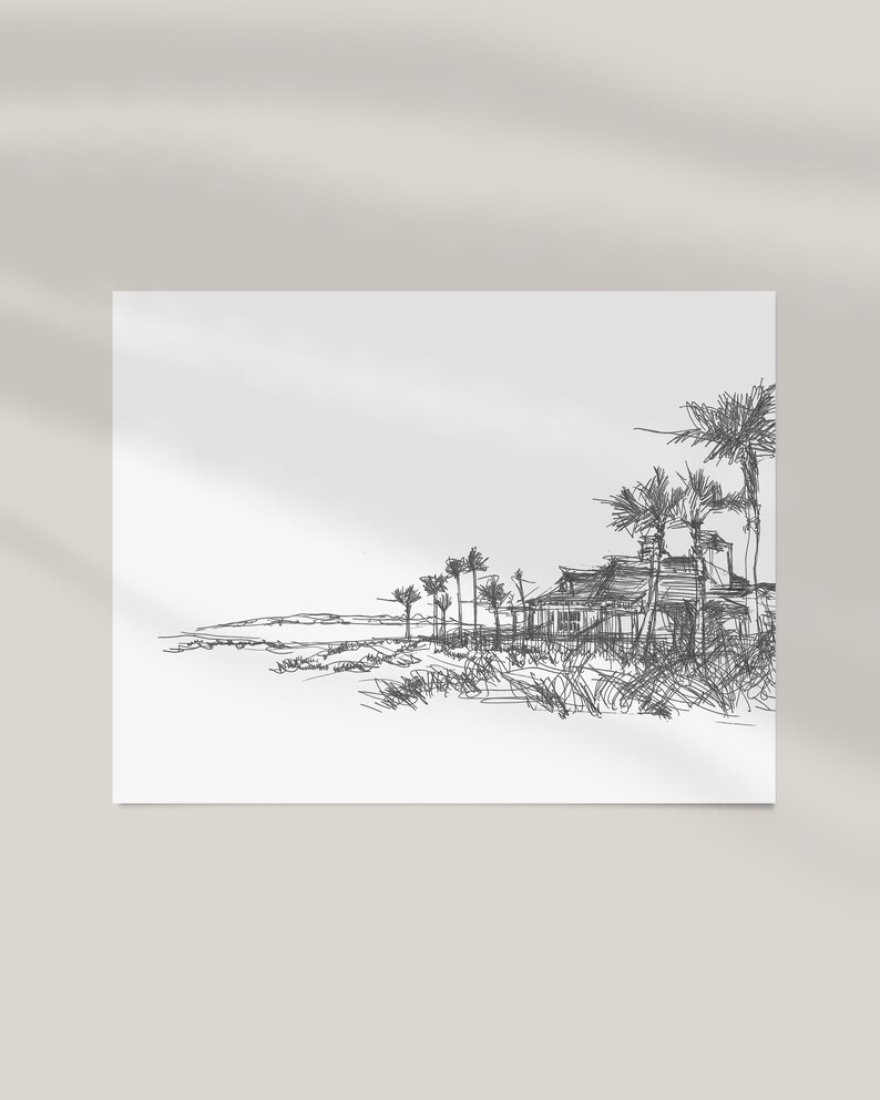 Ink Drawing, Scenery, Water, Island, Beach, Digital Download, Printable ...