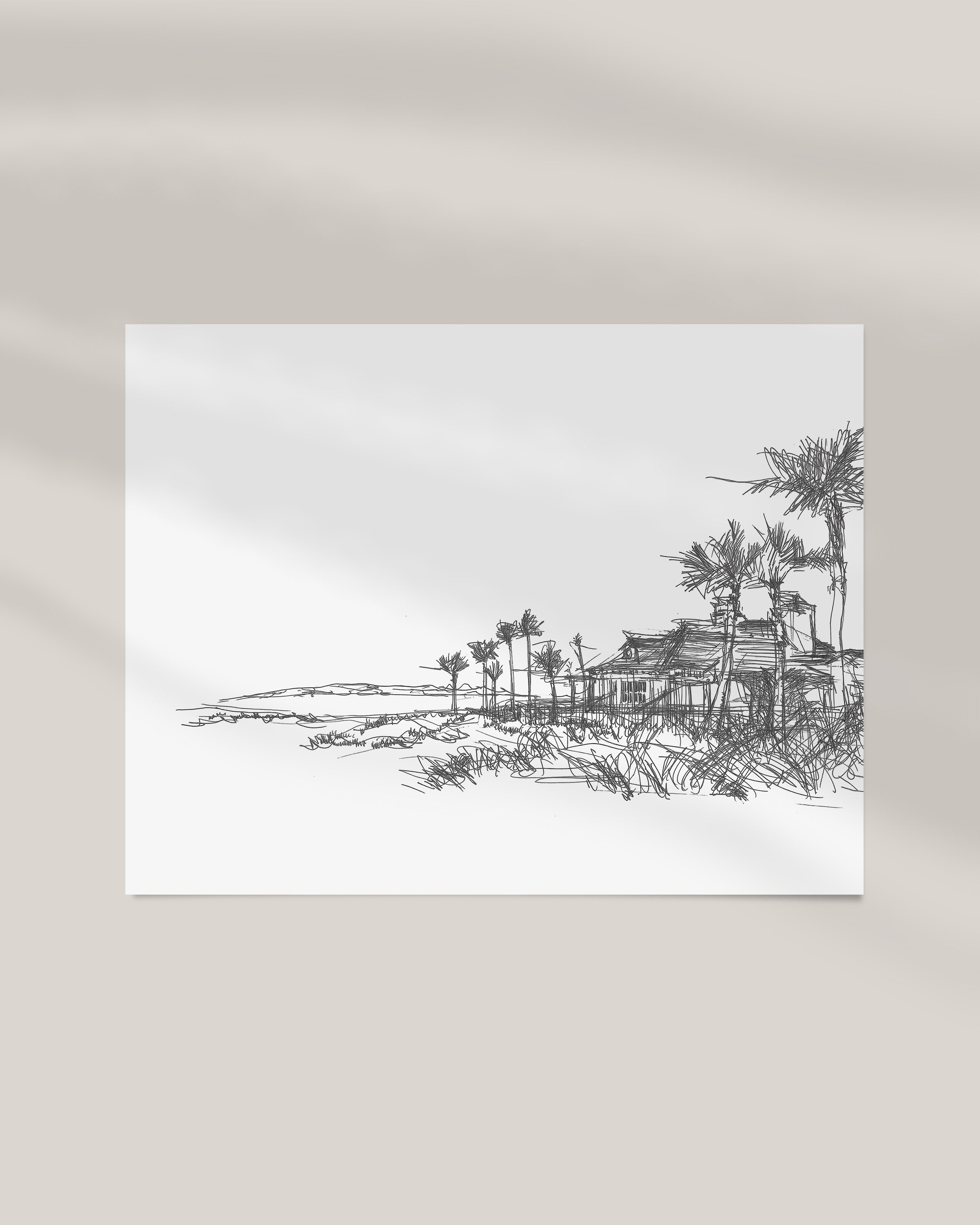 Ink Drawing, Scenery, Water, Island, Beach, Digital Download, Printable ...