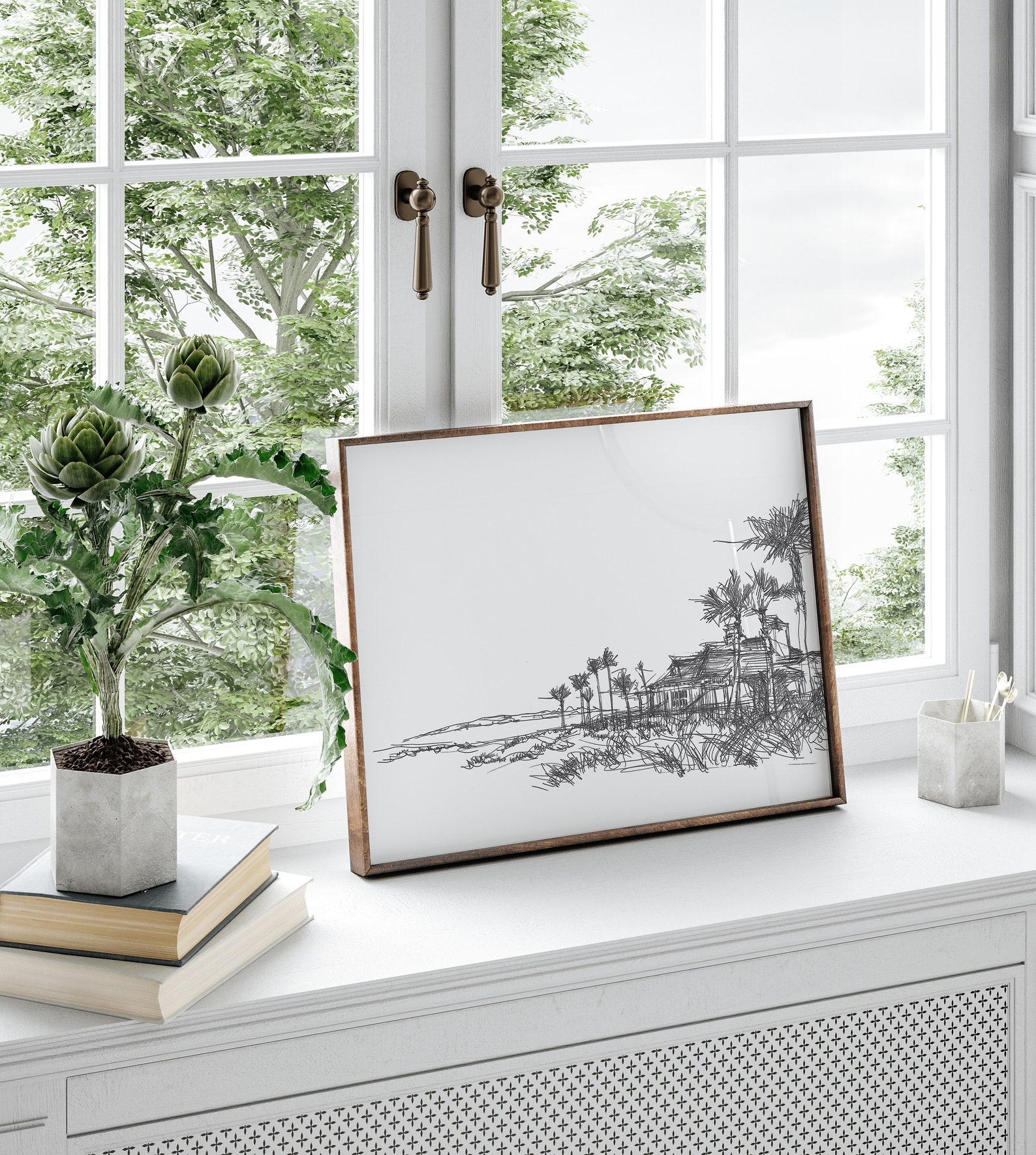 Ink Drawing, Scenery, Water, Island, Beach, Digital Download, Printable ...