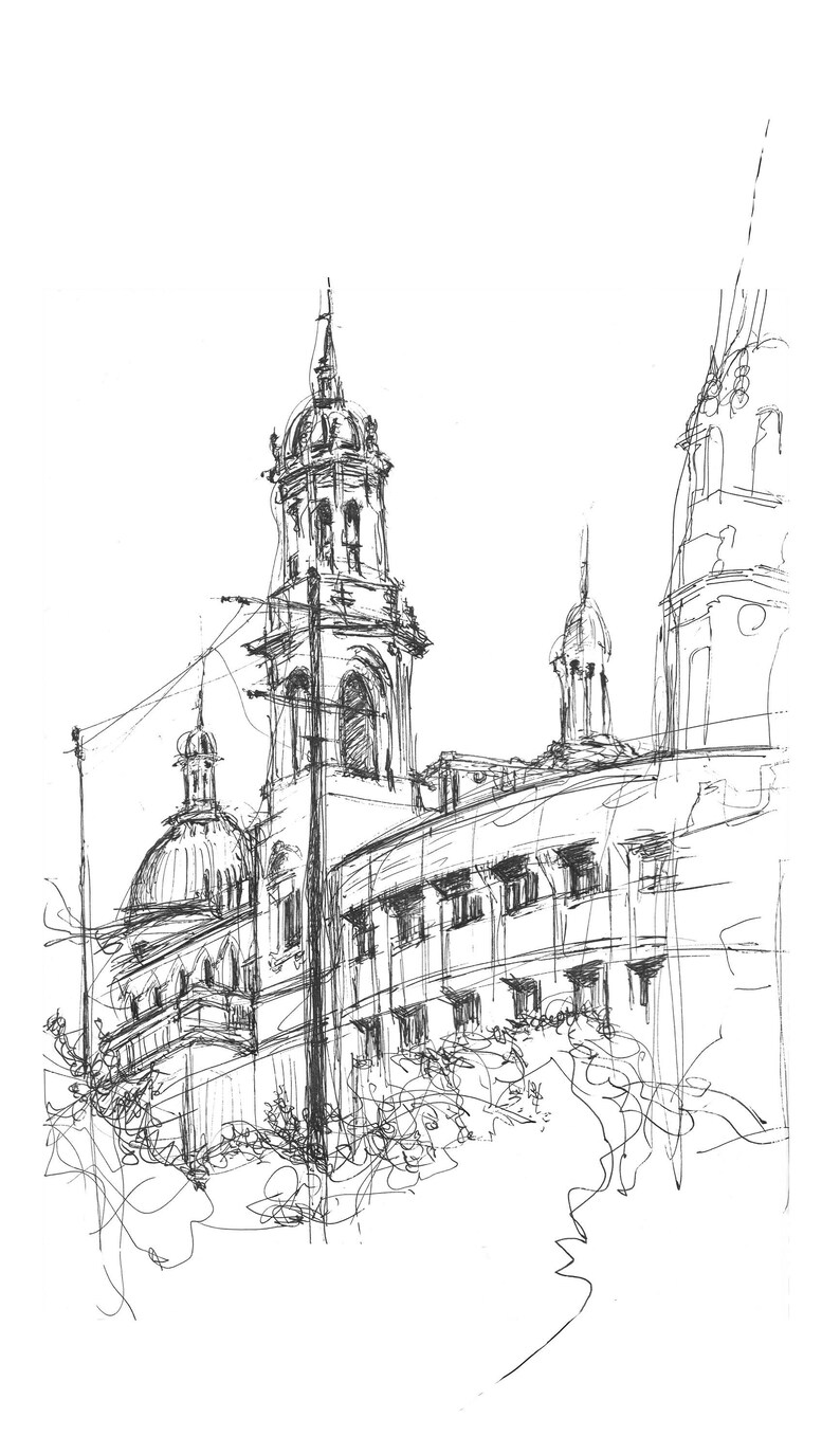 Ink Drawing Architecture Cathedral Digital Download - Etsy