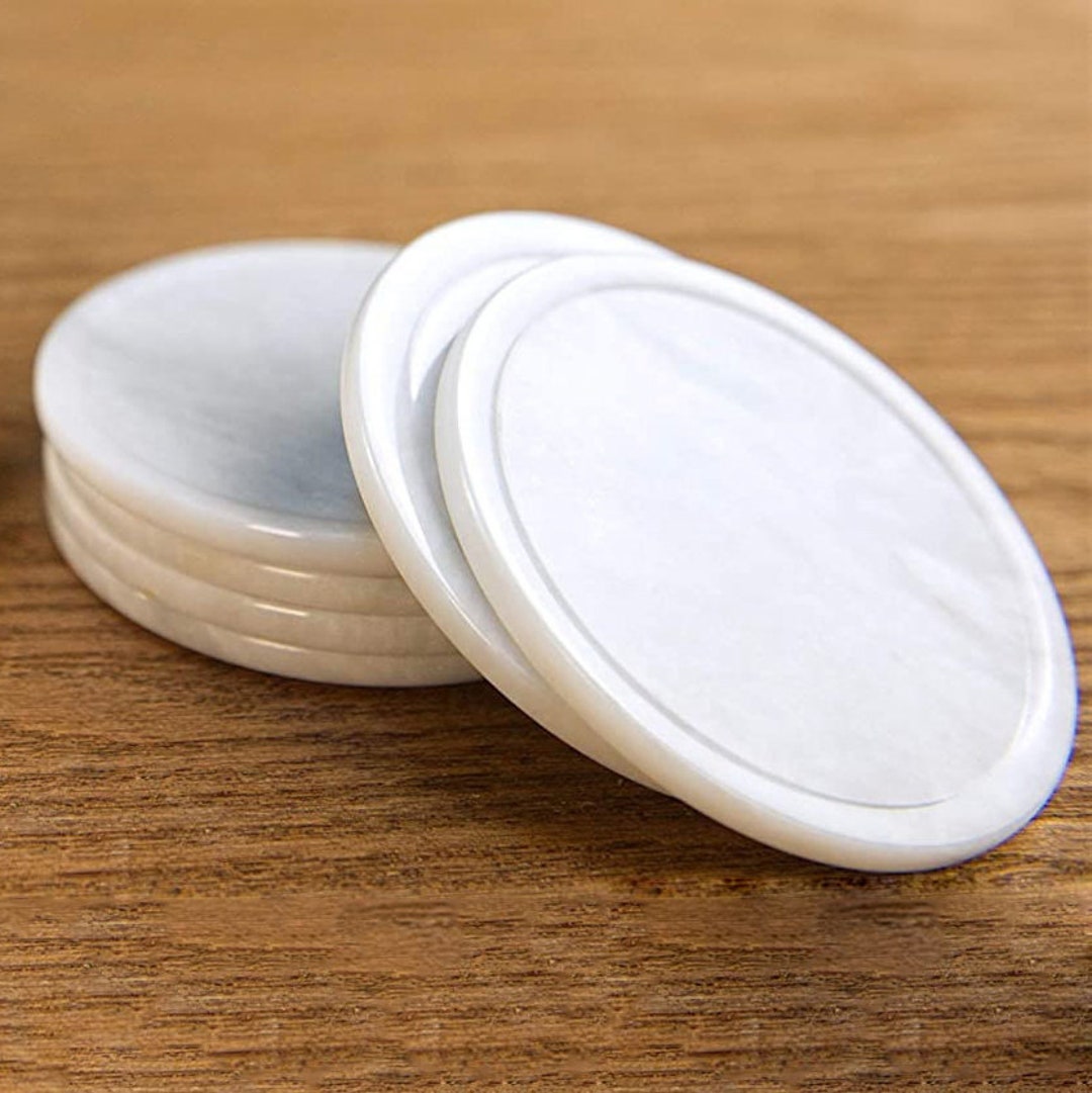 Marble Coaster Trivet Plates Set - White | Handmade | Made in India ...