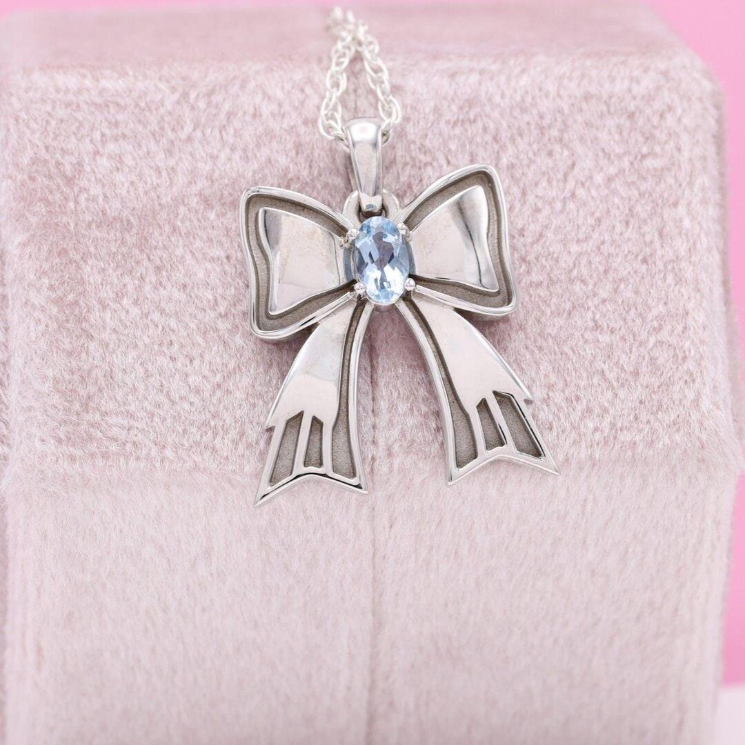Elegant Blue Stone Bow Necklace - Etsy