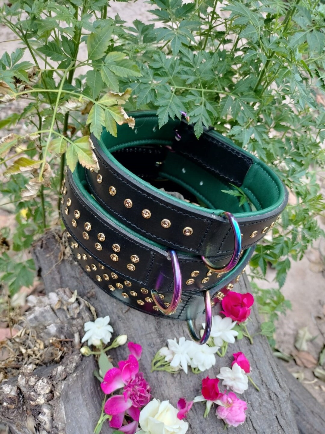 Gold Leather Dog Collar, Cat Collar, Leather Dog Collar, Hand Made, Cow ...