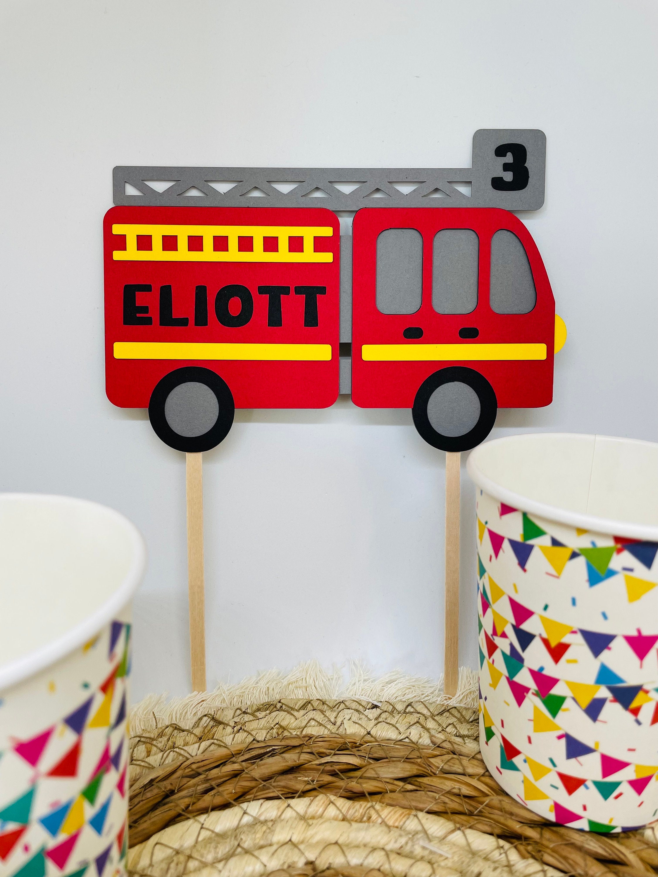 Personalized Fire Truck Theme Cake Topper for Birthday Cake - Etsy