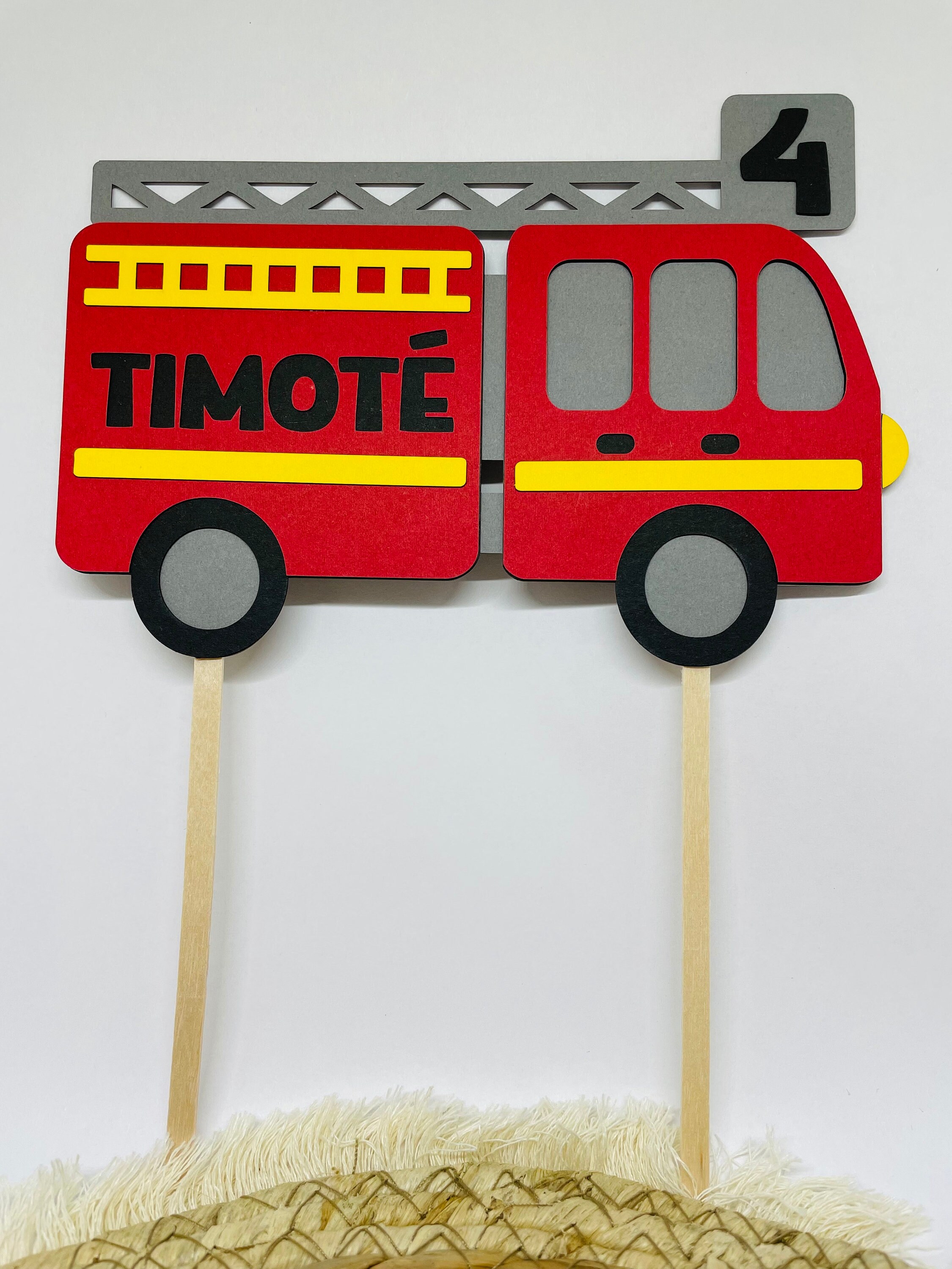 Personalized Fire Truck Theme Cake Topper for Birthday Cake - Etsy