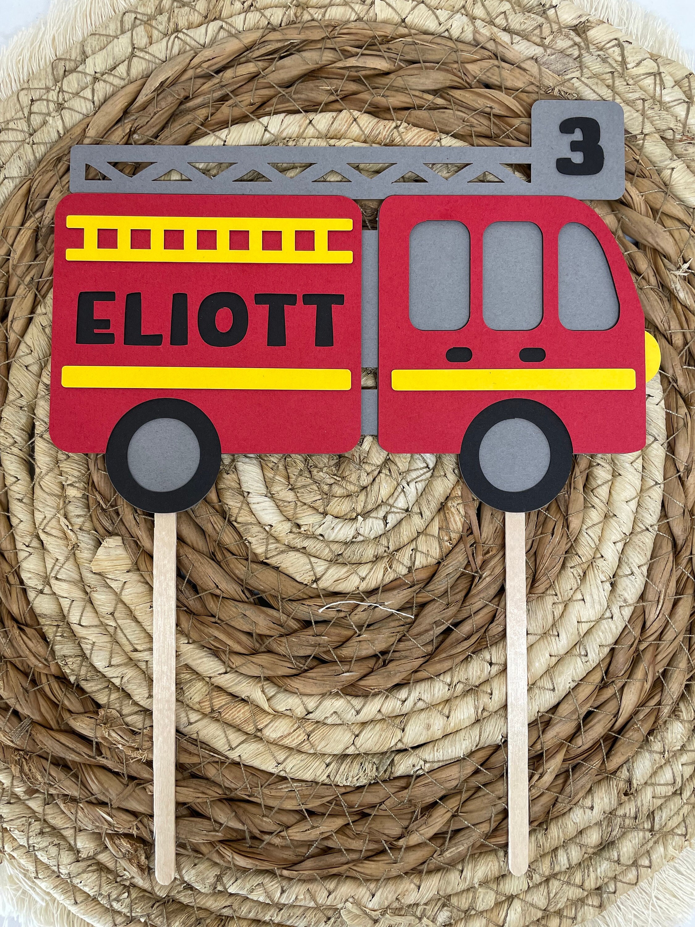 Personalized Fire Truck Theme Cake Topper for Birthday Cake - Etsy