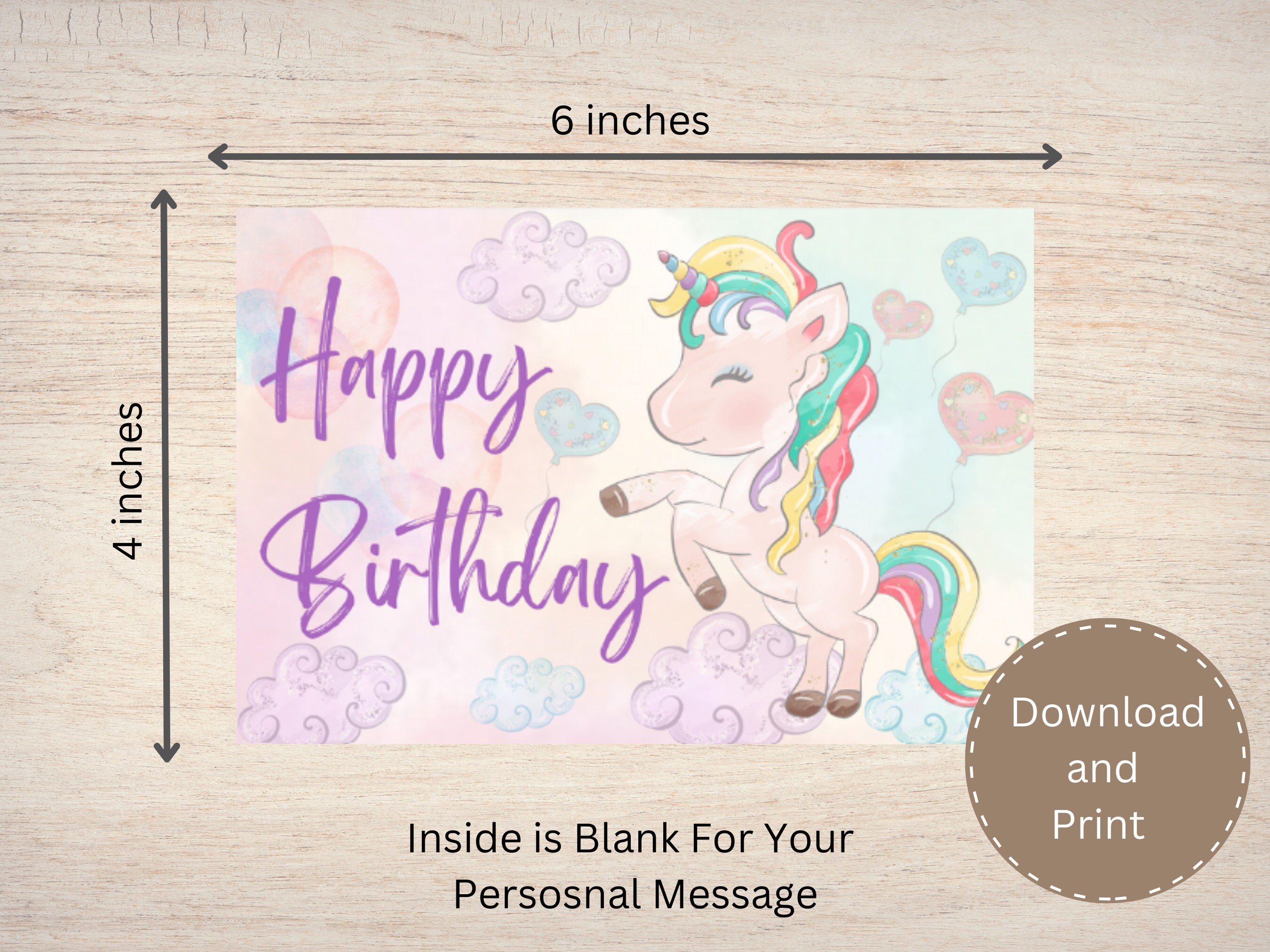Unicorn Birthday Card Printable Unicorn Birthday Card Instant Download ...