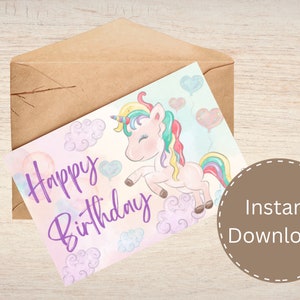 Unicorn Birthday Card Printable Unicorn Birthday Card Instant Download ...