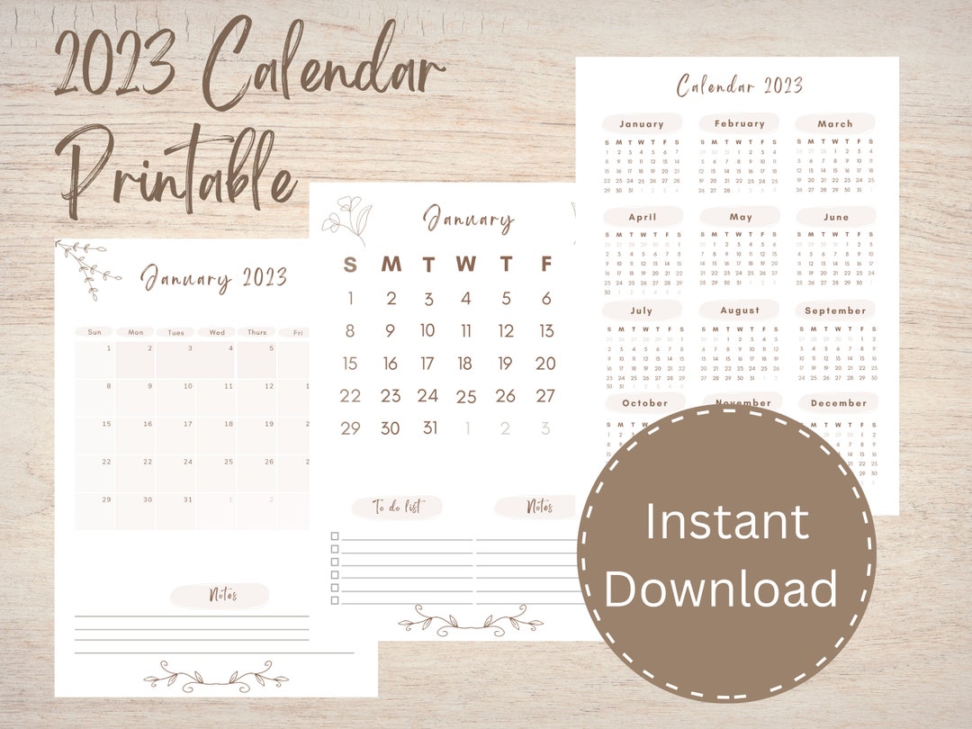 2023 Calendar - Printable Calendar - Etsy