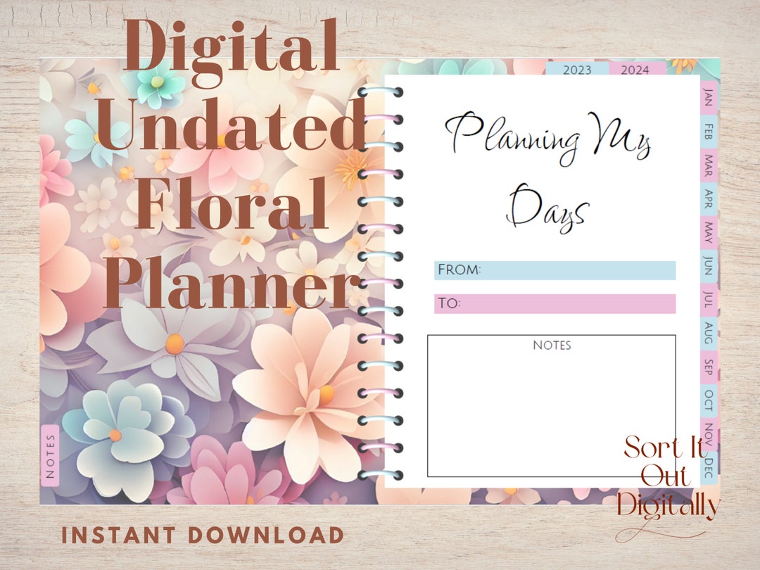 Undated Digital Planner Floral Planner - Etsy