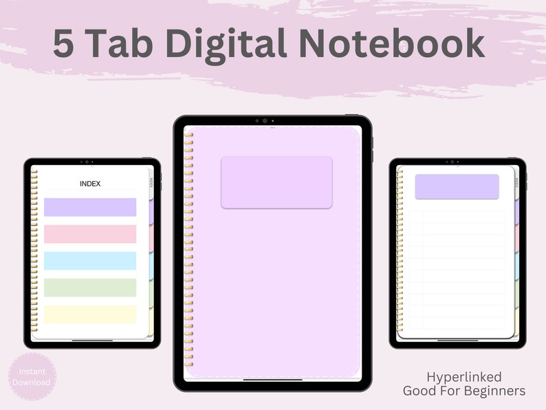5 Tab Digital Notebook Hyperlinked Tabs Student Notebook - Etsy