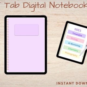 5 Tab Digital Notebook, Hyperlinked Tabs, Student Notebook, Subject ...