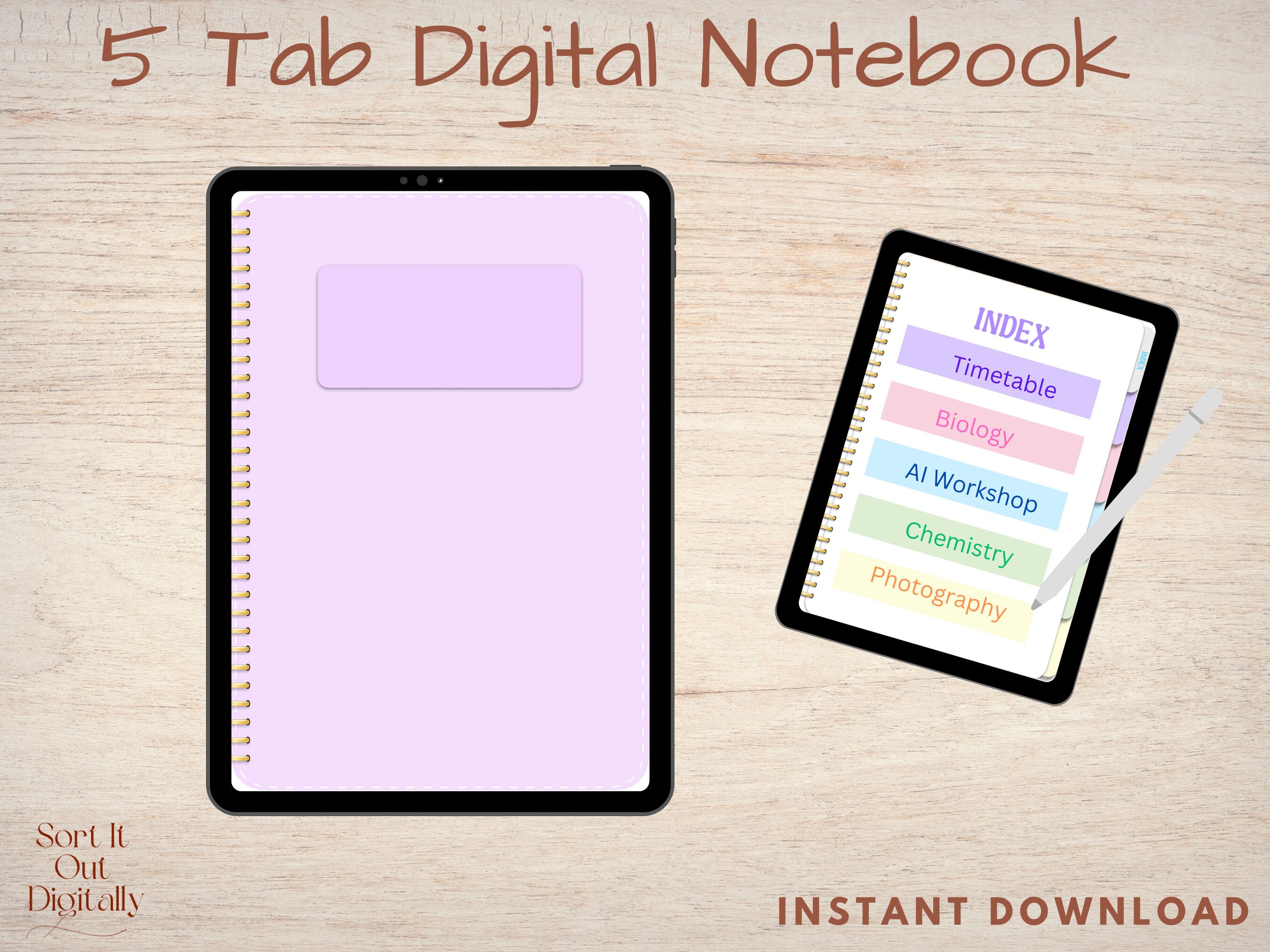 5 Tab Digital Notebook Hyperlinked Tabs Student Notebook - Etsy