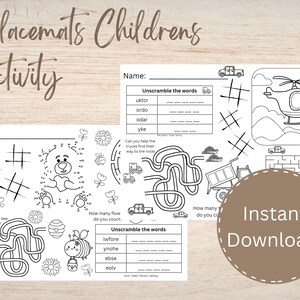 Printable Placemat - Kids Activity - Etsy
