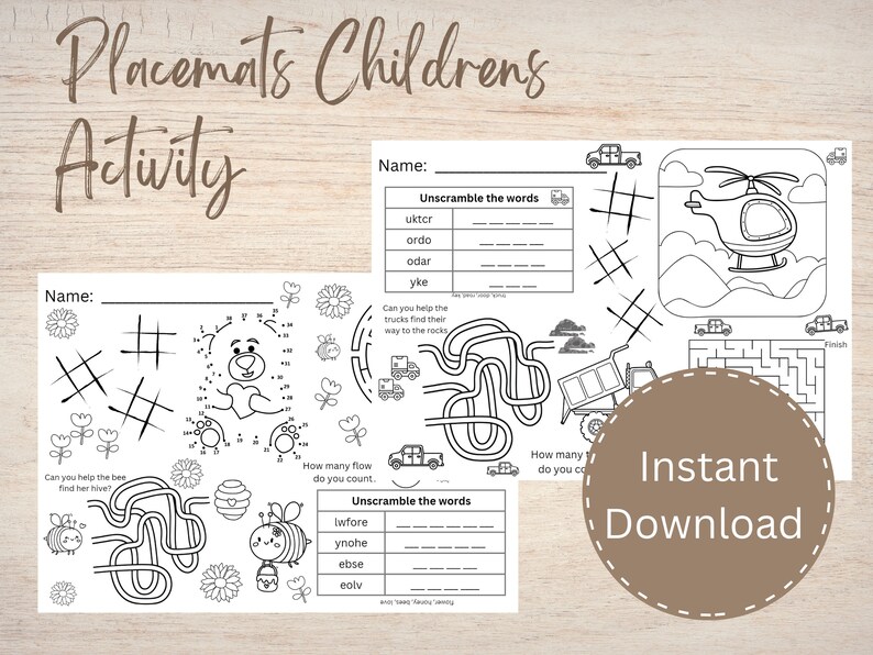 Printable Placemat - Kids Activity - Etsy
