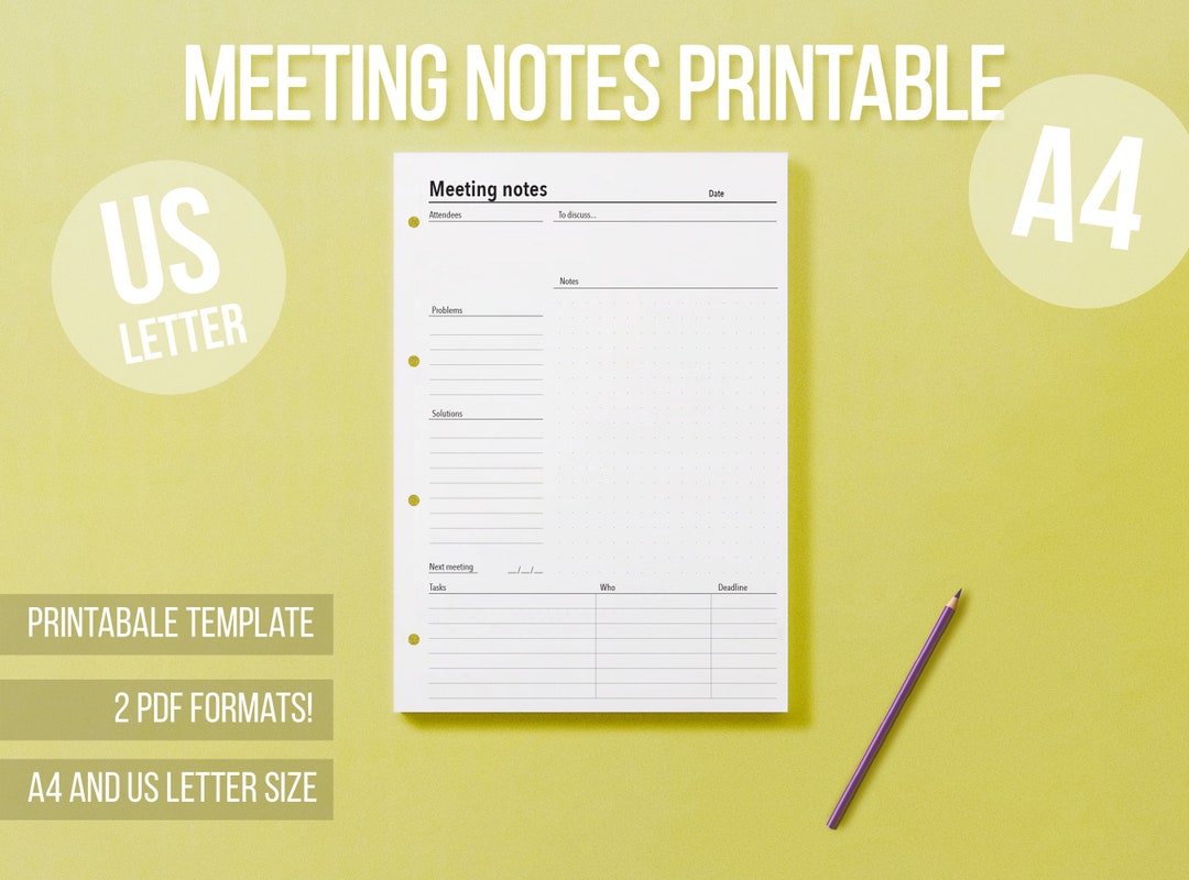 Printable Meeting Notes US Letter Format Meeting Notes A4 - Etsy