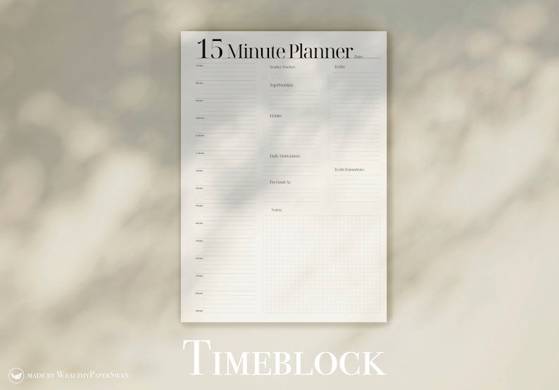 15 Minute Planner Printable, Time Block Organiser, Appointment Tracker ...