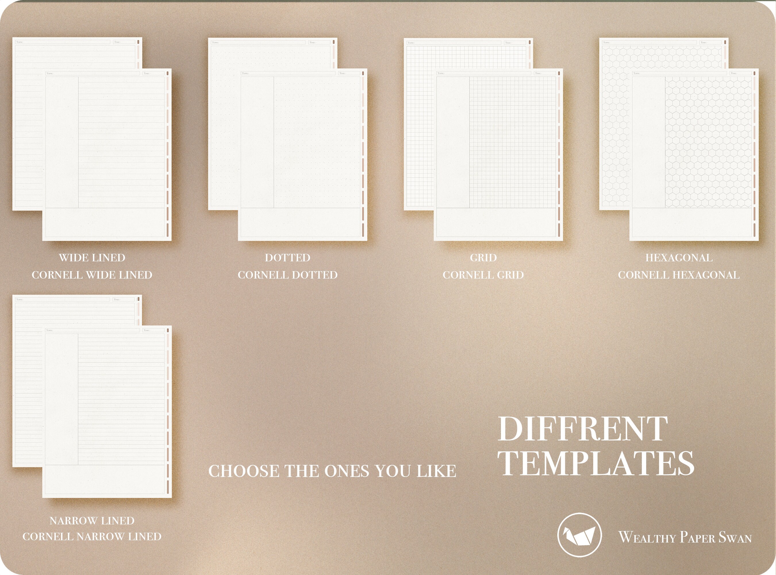 Digital Cream Notebook, Paper Texture Notebook, Digital Template ...