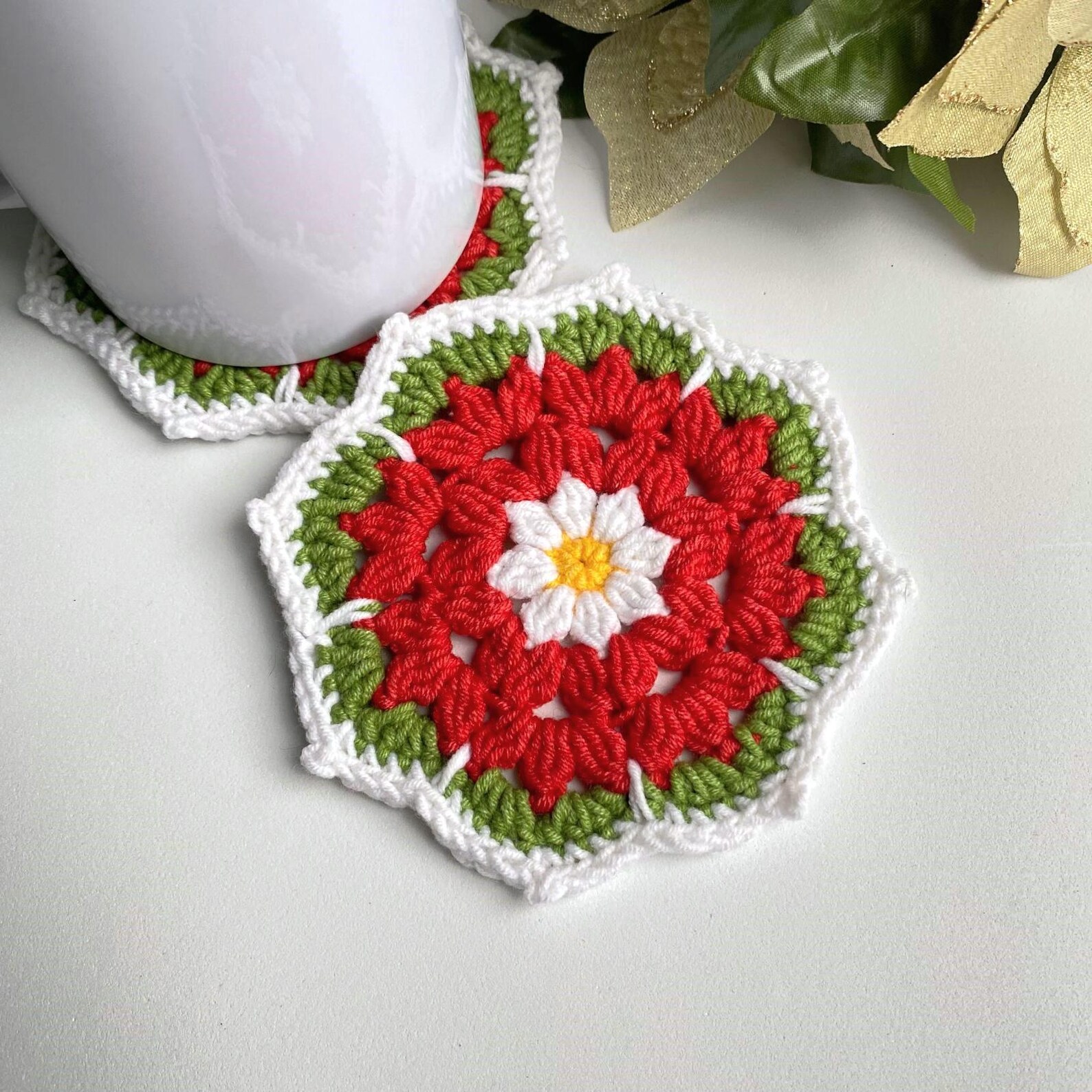 Crochet Christmas Coaster Pattern, Easy Crochet Coaster Pattern - PDF ...