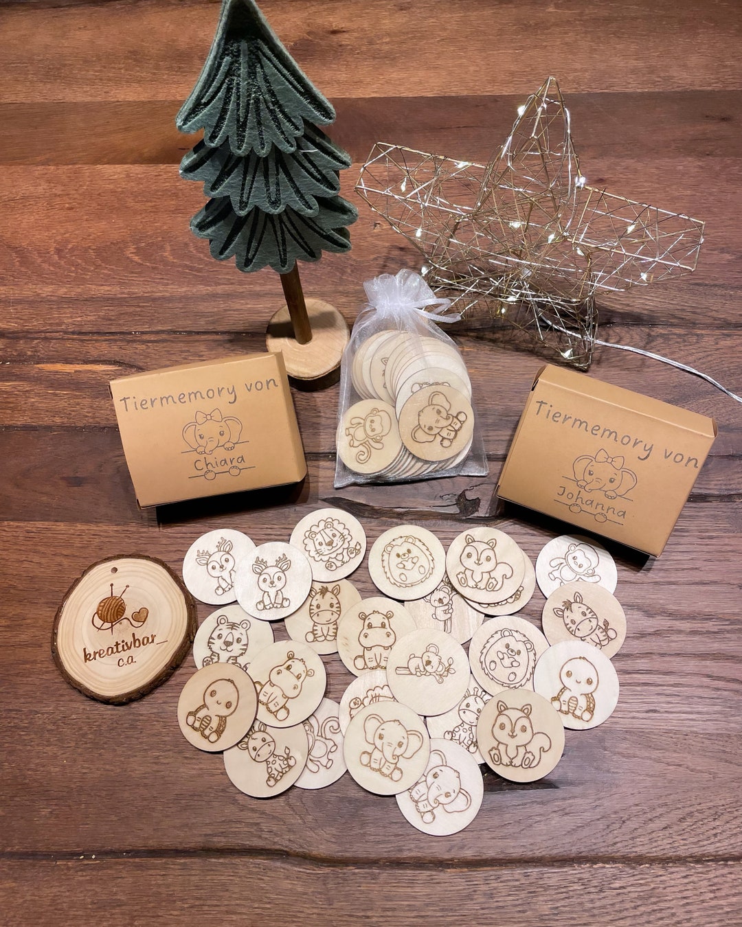 Tiermemory, Memory, Tiere, Motive, Tiermotive, Holz, rund, 24 Teile ...