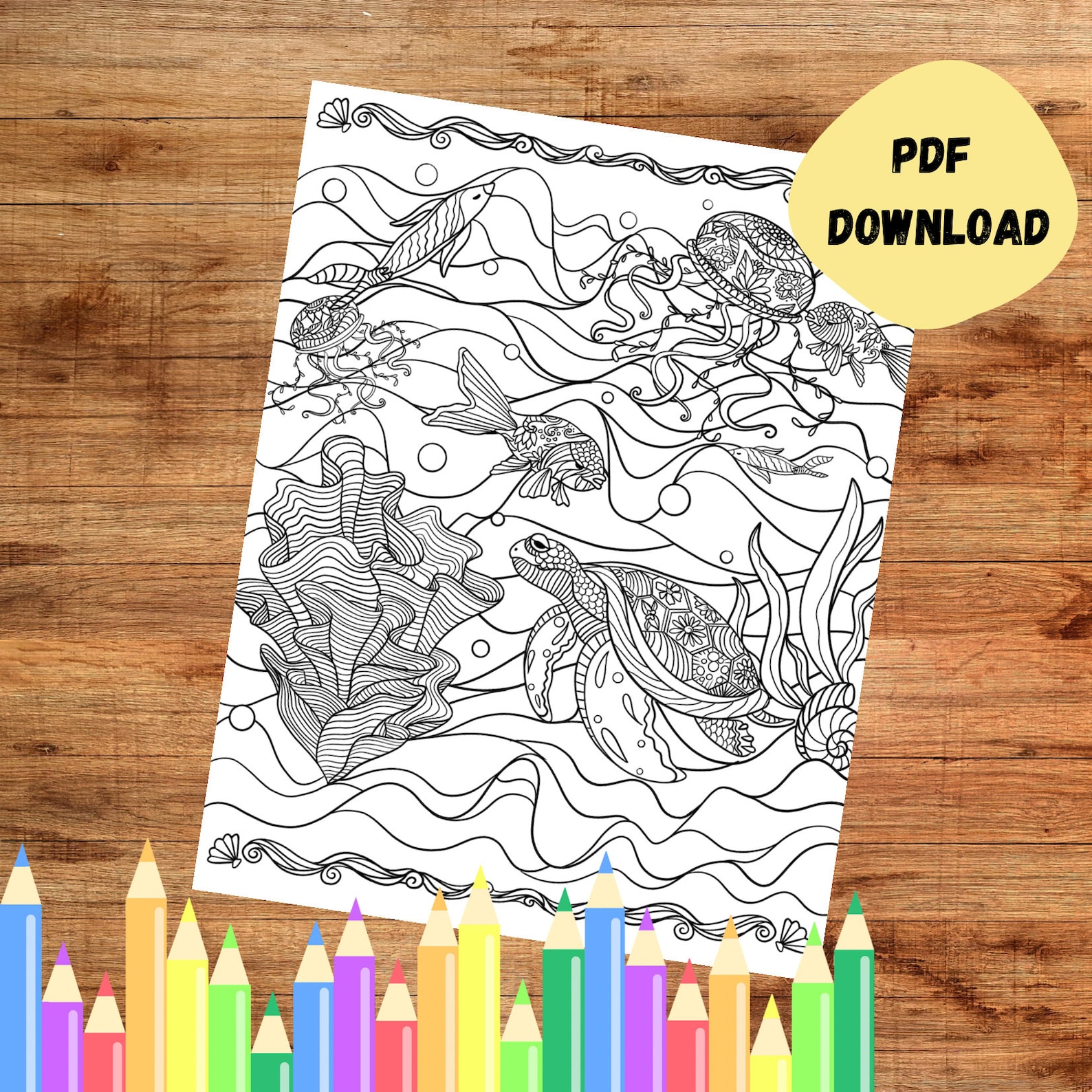 Printable Adult Colouring in Sheet - Mindfulness - Ocean Sea Turtles ...