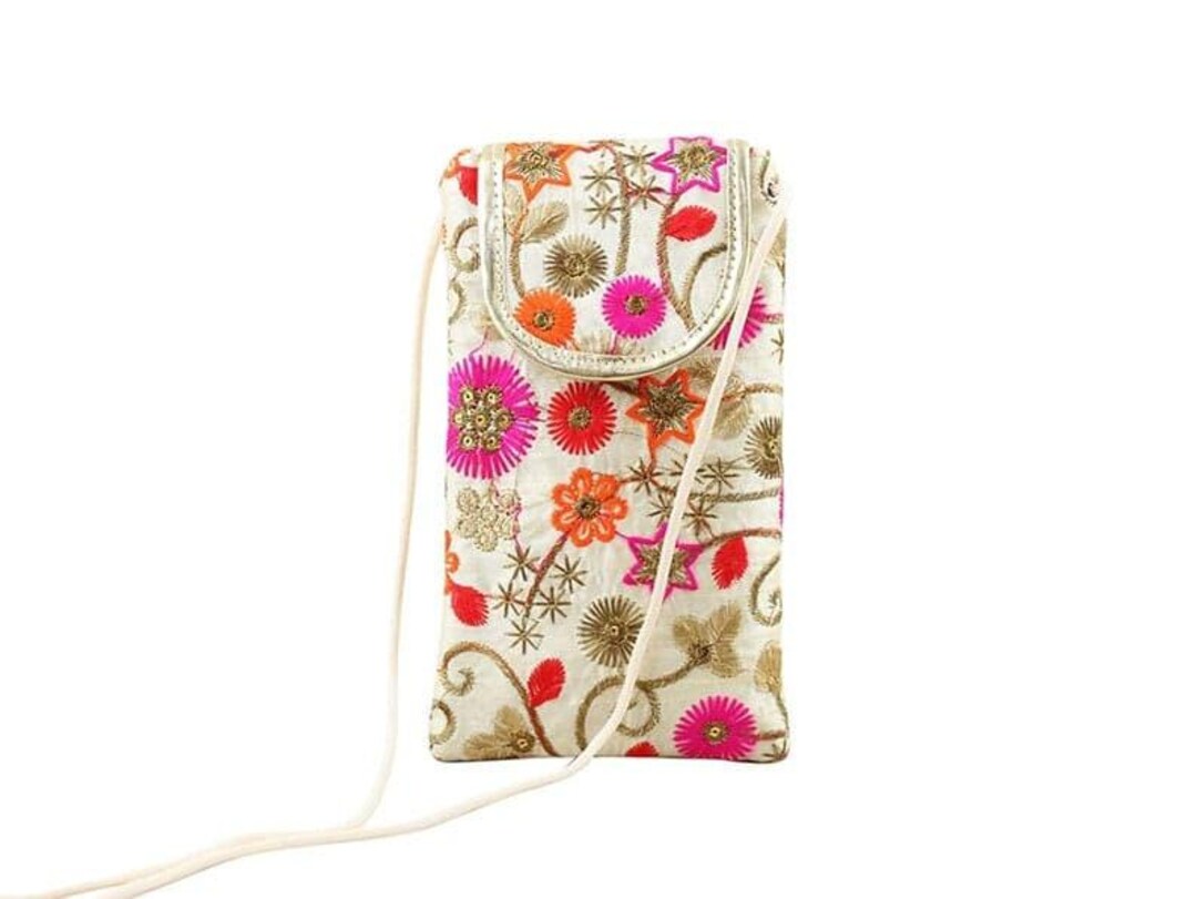 Handmade Embroidered Mobile Phone Bag: Boho Silk Purse - Etsy