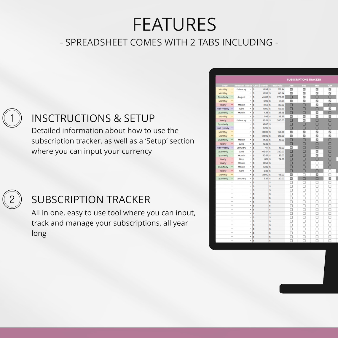 Subscription Tracker Google Sheets, Monthly Subscriptions Spreadsheet ...