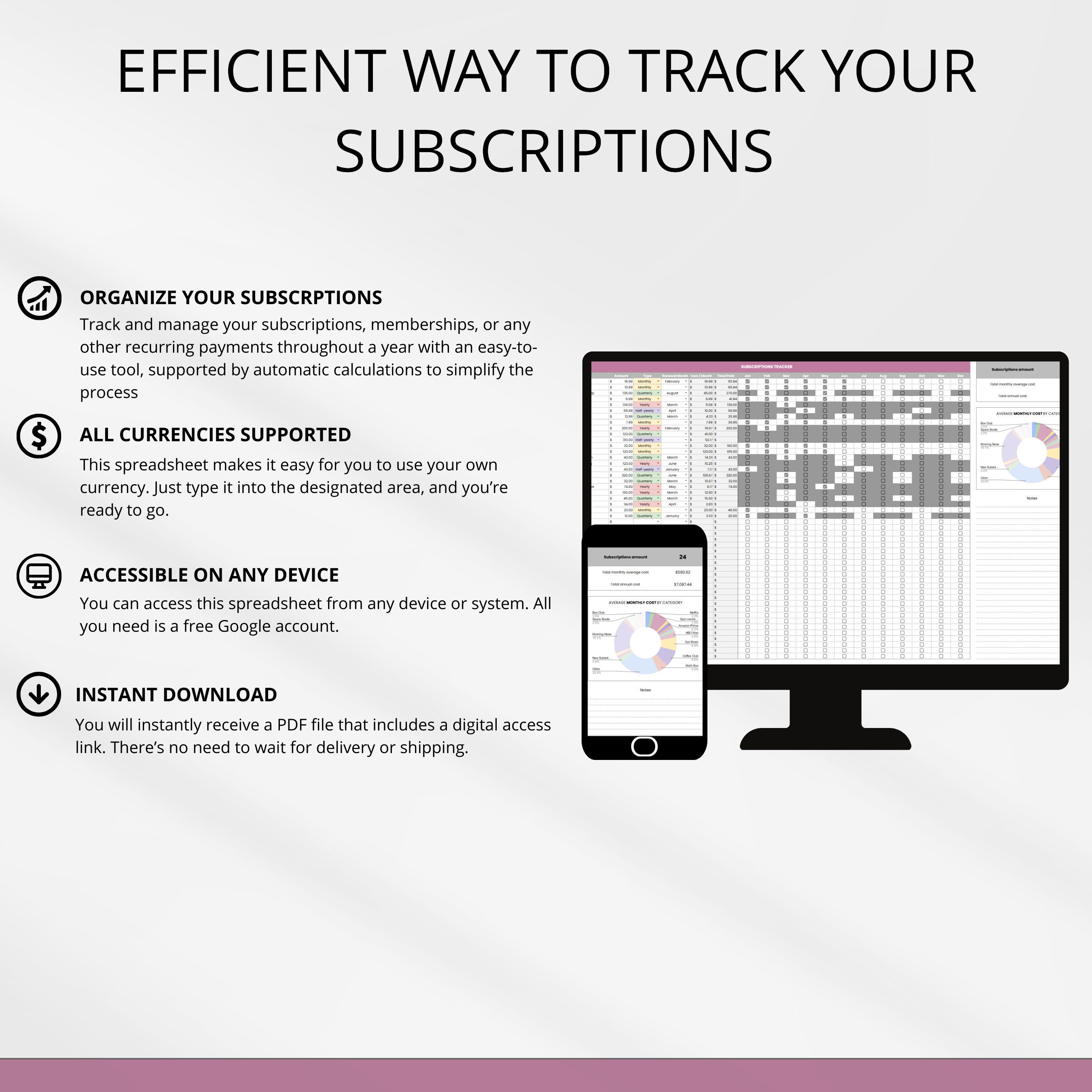 Subscription Tracker Google Sheets, Monthly Subscriptions Spreadsheet, Spending, Costs Tracking ...