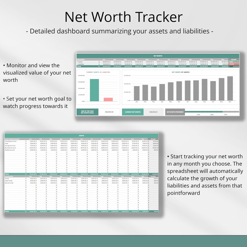 Net Worth Tracker, Personal Finance, Budget Spreadsheet, Google Sheets ...