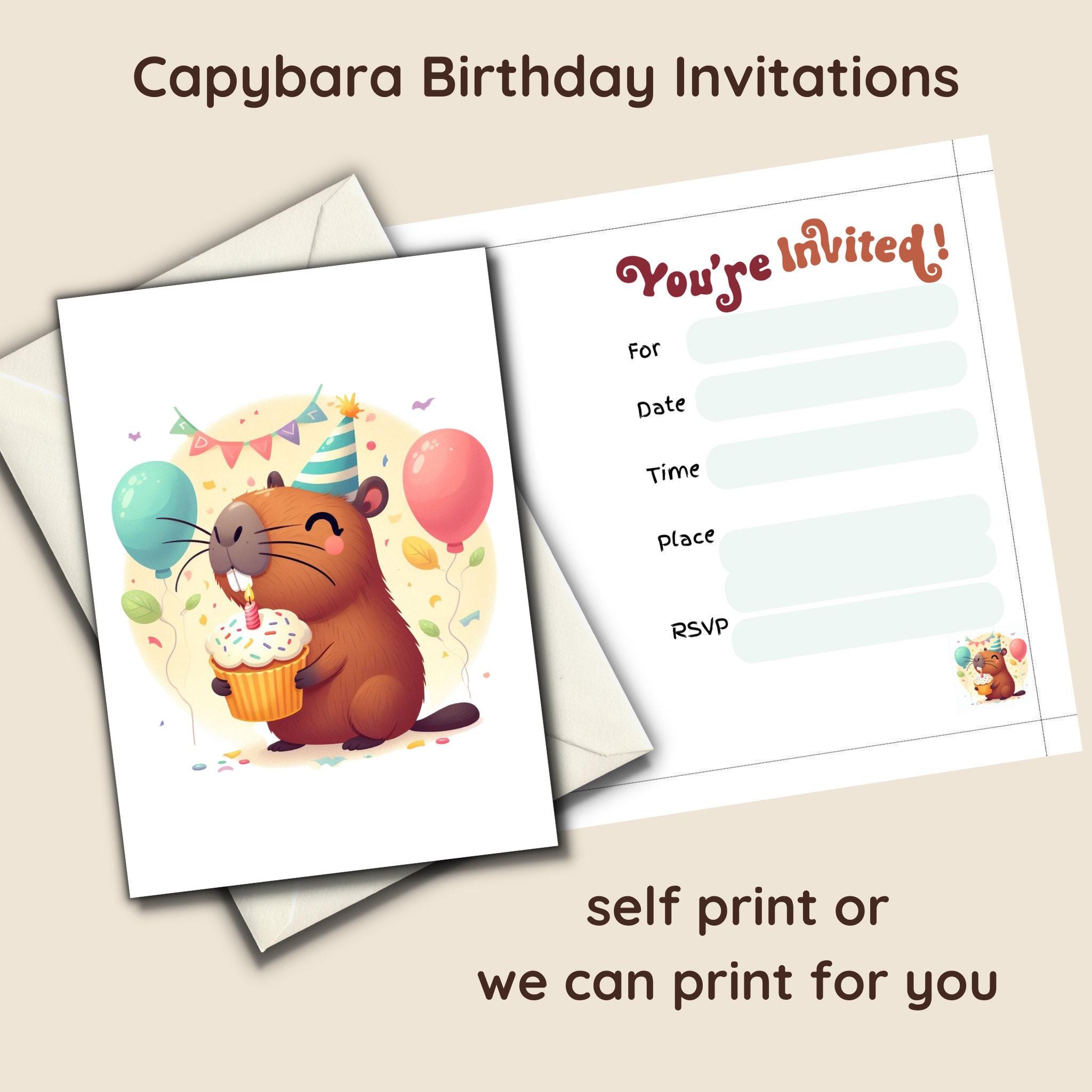 Printable Capybara Birthday Invitation Set With Envelopes 8 - Etsy
