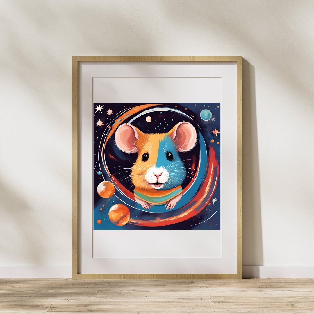 Printable Nursery Art, Cute Hamster, Space Nursery Wall Print, Animal ...