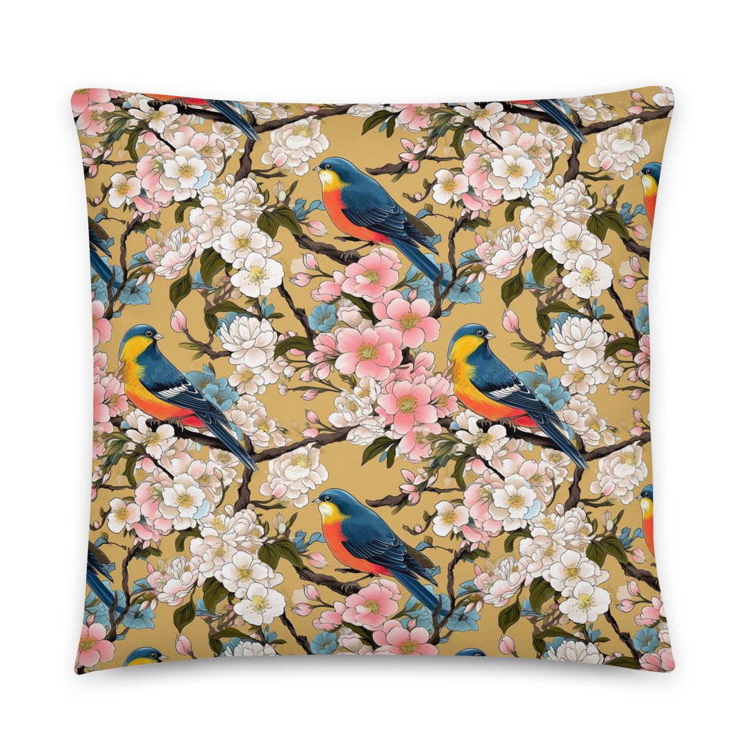 Canary & Cherry Blossom Pattern No.4 All-over Print Pillow - Etsy