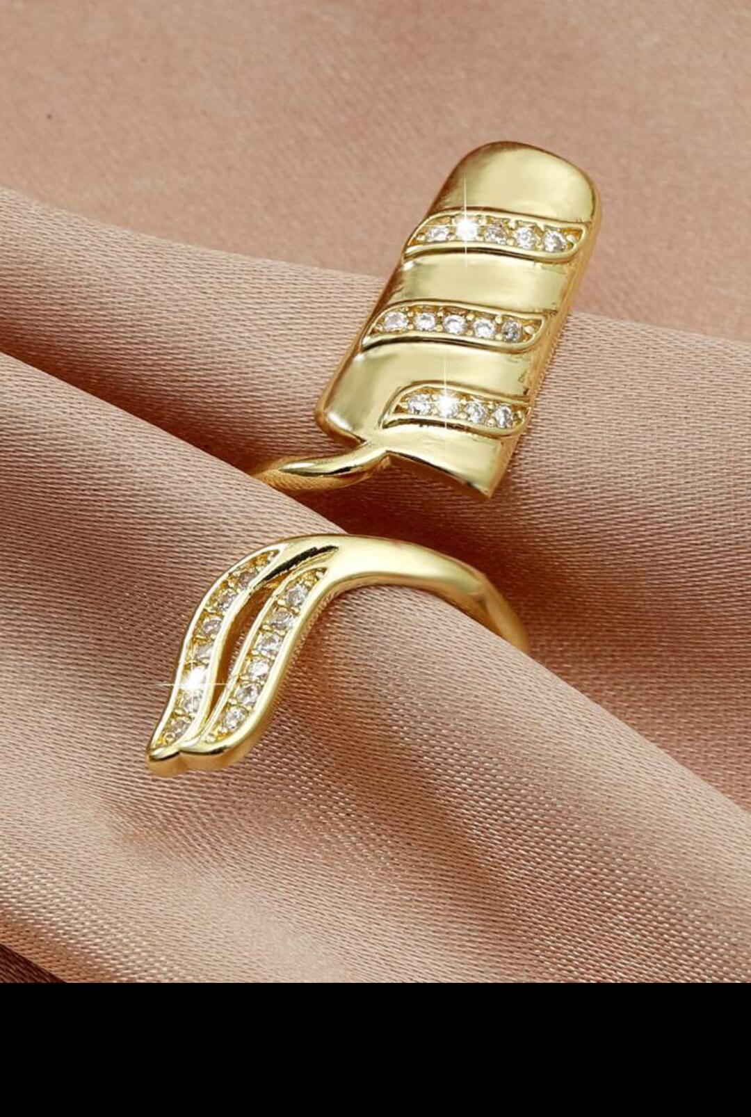 Gold Rhinestone Fingernail Ring Finger Tip False Nail Adjustable Nail ...