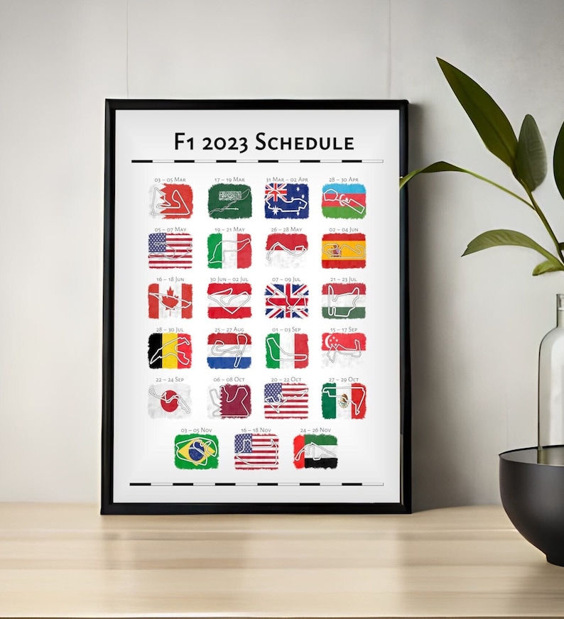F1 2023 Schedule, Formula One Circuit Calendar, Racing Art Decor ...