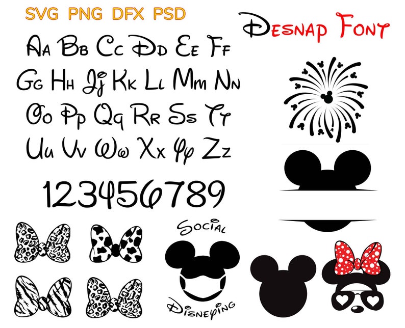 Cartoon Font Bundle, Font Cricut Svg, Mickey Font PNG, Disnep Font Svg ...
