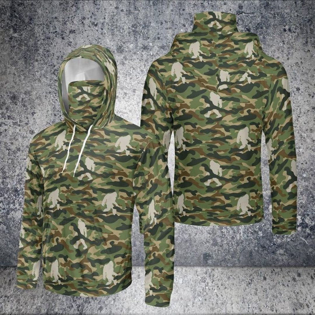 Bigfoot Sasquatch Brown and Green Camouflage Patterned Gaiter Hoodie ...