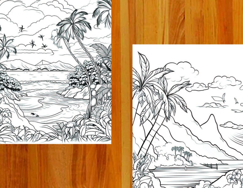 Tropical Coloring Book Vol 1, 30 Pages, Tropical Islands Landscape ...
